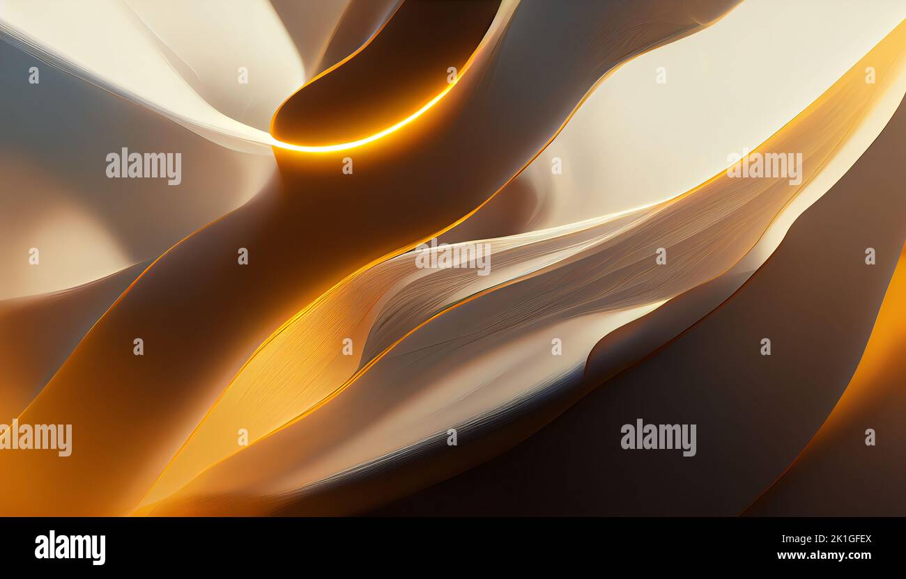 Abstract amber, gold and white waves background. Subtle gradient, flow liquid lines. Cinema 4d ...