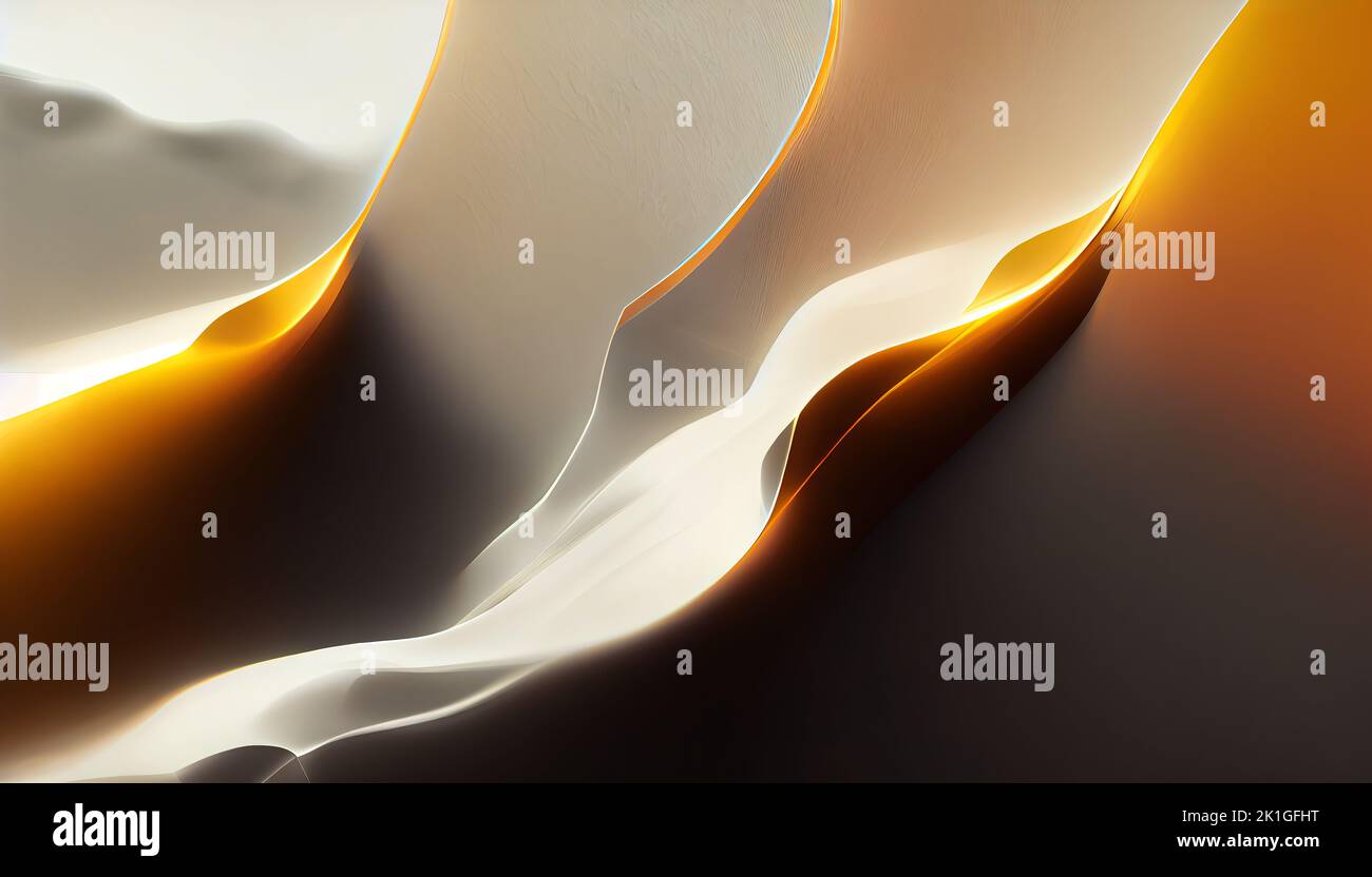 Abstract amber, gold and white waves background. Subtle gradient, flow liquid lines. Cinema 4d ...