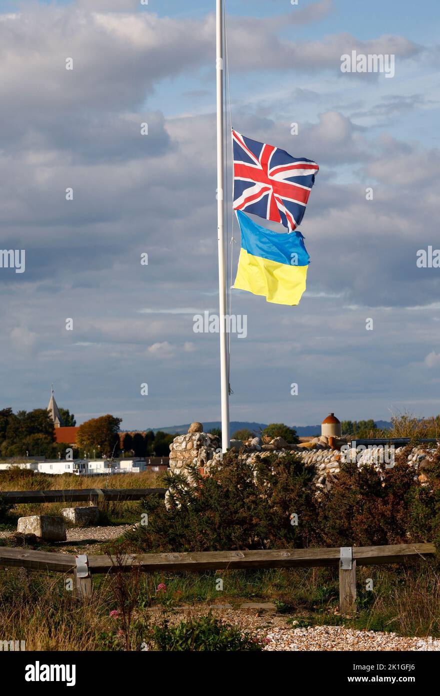 Close up of the national flags of the United Kingdom and the Ukraine ...