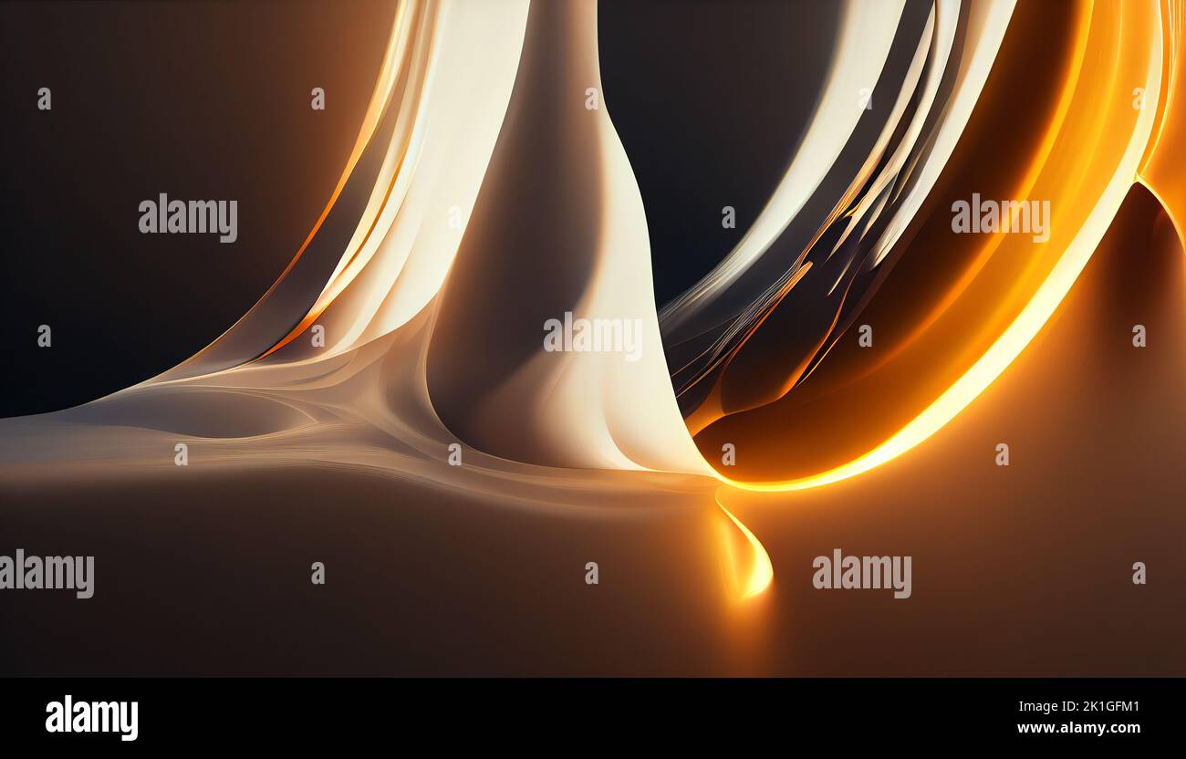 Abstract amber, gold and white waves background. Subtle gradient, flow liquid lines. Cinema 4d ...
