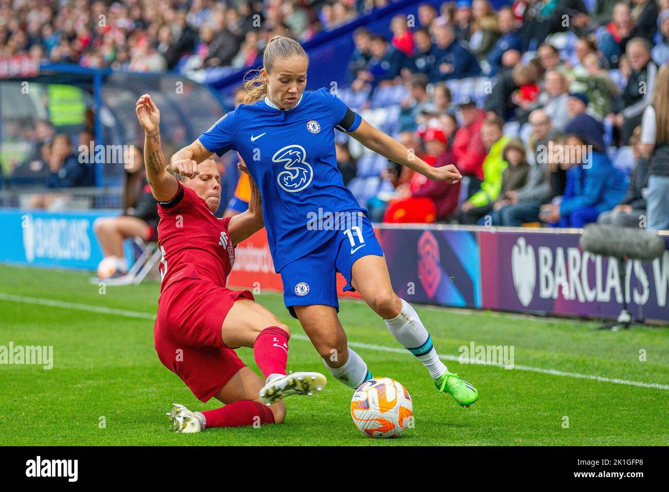 Gill Flaherty #25 of Liverpool Women tackles Guro Reiten #11 of Chelsea ...