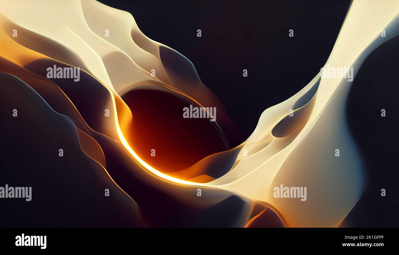 Abstract amber, gold and white waves background. Subtle gradient, flow liquid lines. Cinema 4d ...