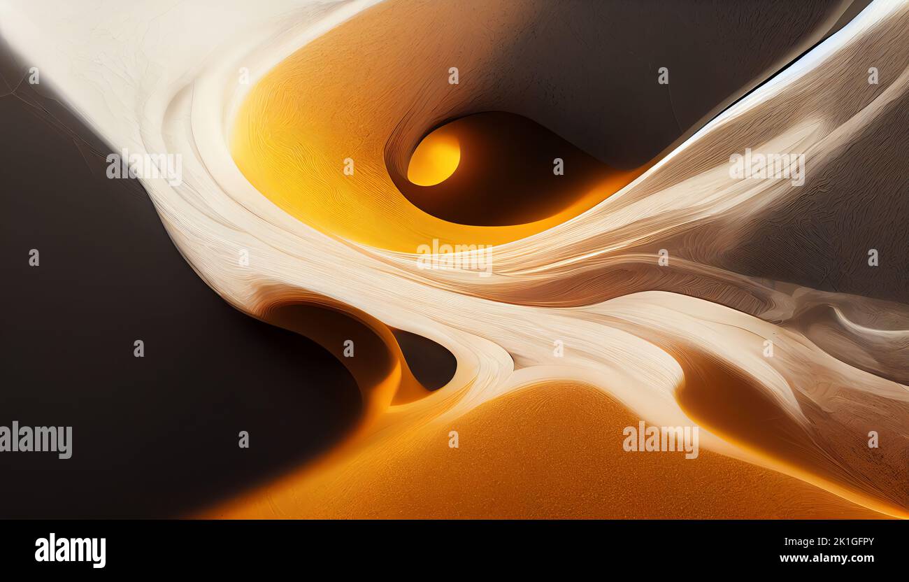 Abstract amber, gold and white waves background. Subtle gradient, flow liquid lines. Cinema 4d ...
