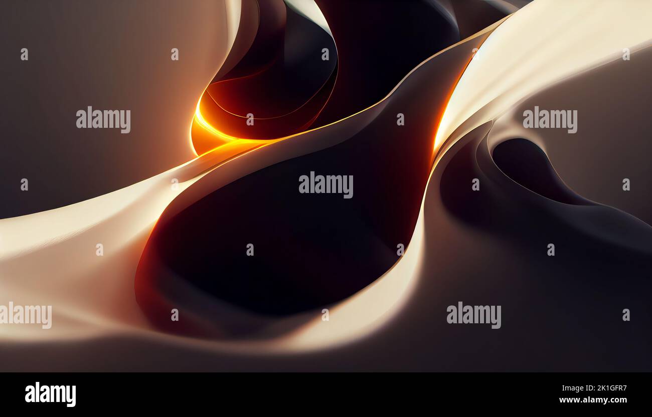 Abstract amber, gold and white waves background. Subtle gradient, flow liquid lines. Cinema 4d ...
