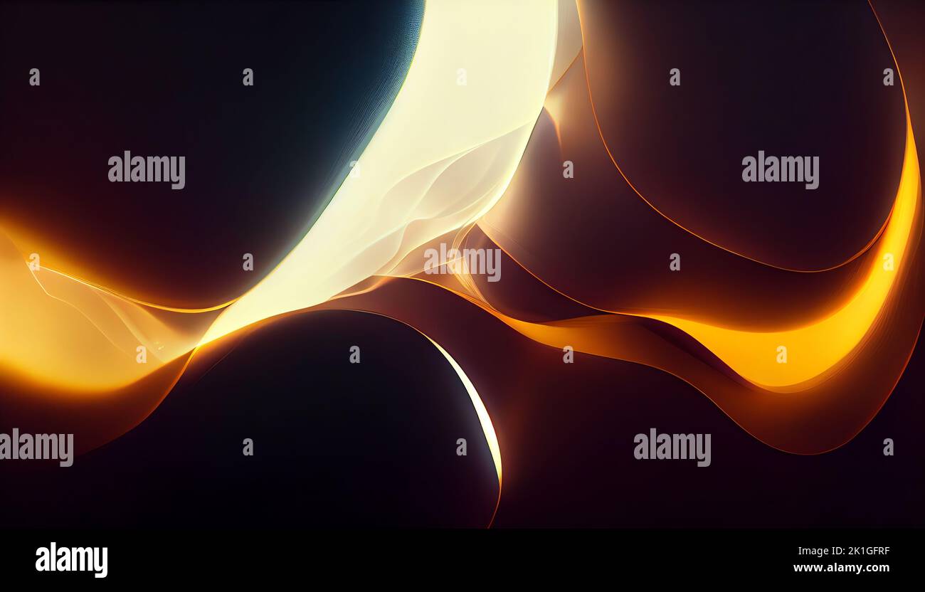 Abstract amber, gold and white waves background. Subtle gradient, flow liquid lines. Cinema 4d ...