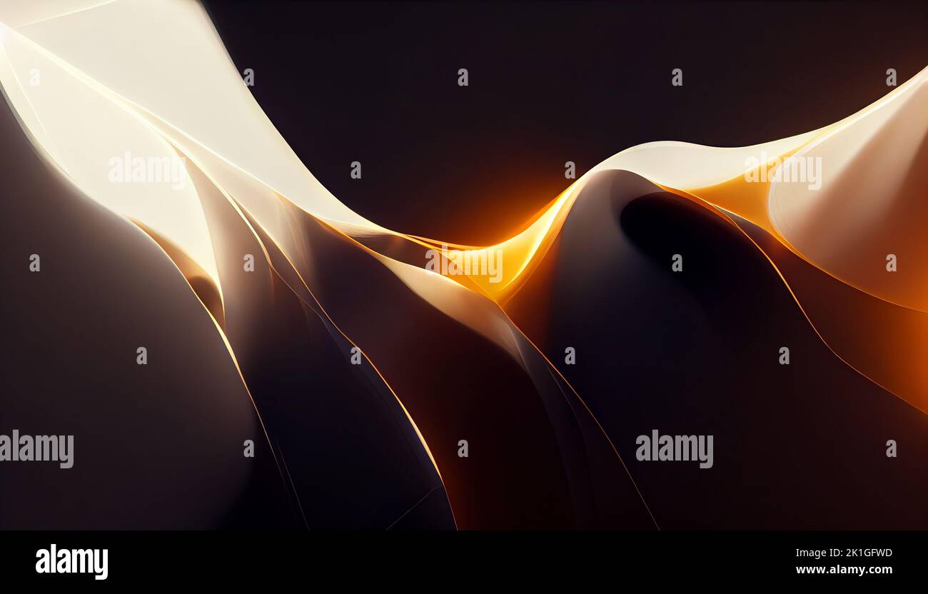 Abstract amber, gold and white waves background. Subtle gradient, flow liquid lines. Cinema 4d ...
