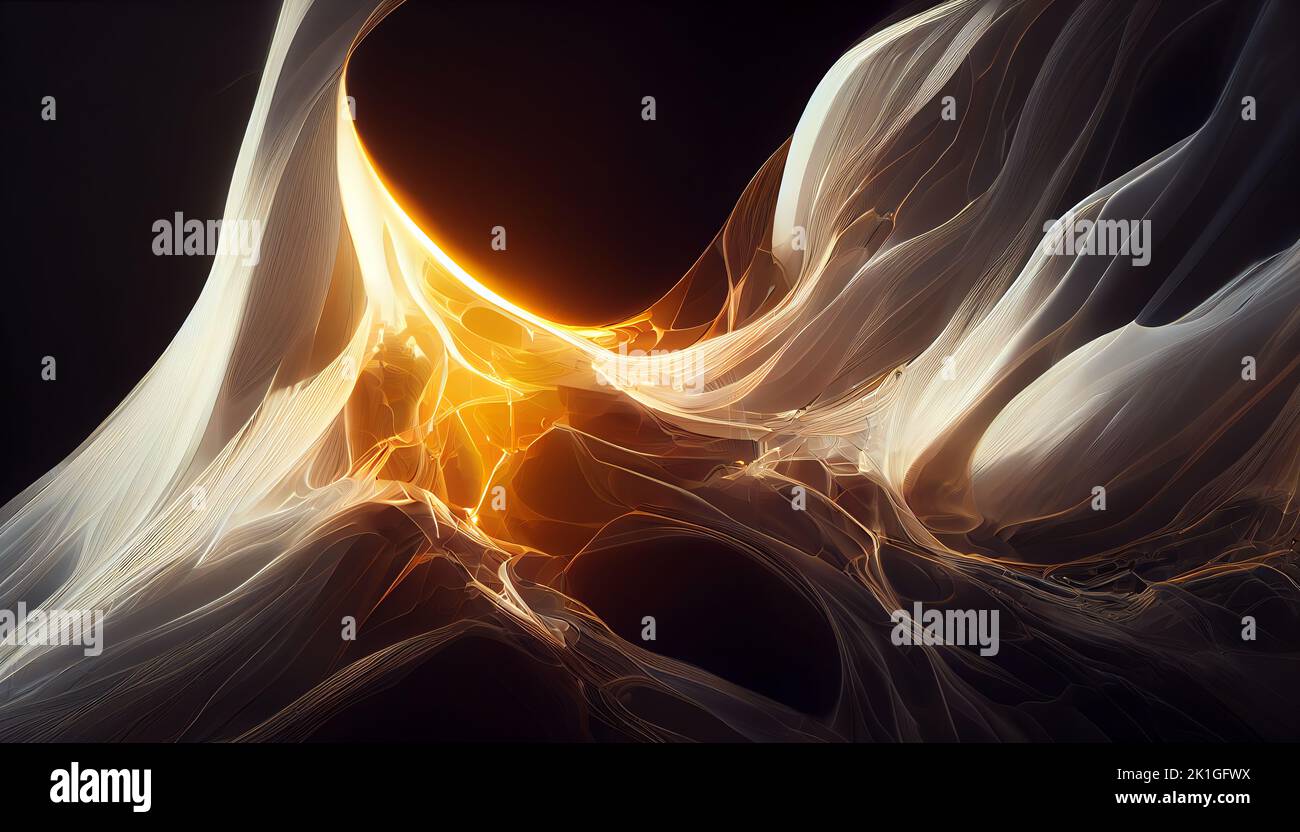 Abstract amber, gold and white waves background. Subtle gradient, flow liquid lines. Cinema 4d ...