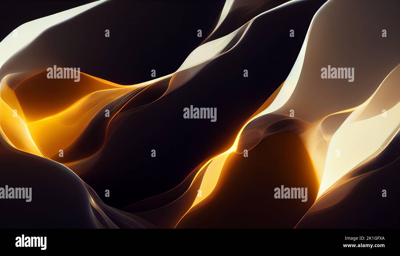 Abstract amber, gold and white waves background. Subtle gradient, flow liquid lines. Cinema 4d ...
