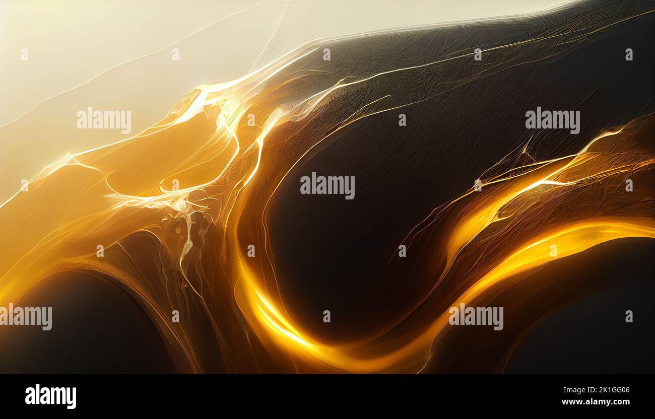 Abstract amber, gold and white waves background. Subtle gradient, flow liquid lines. Cinema 4d ...
