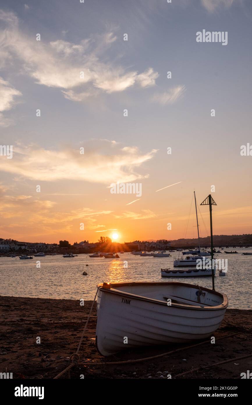 Beach huts at sunset on Teignmouth's 'back beach on an autumn evening ...