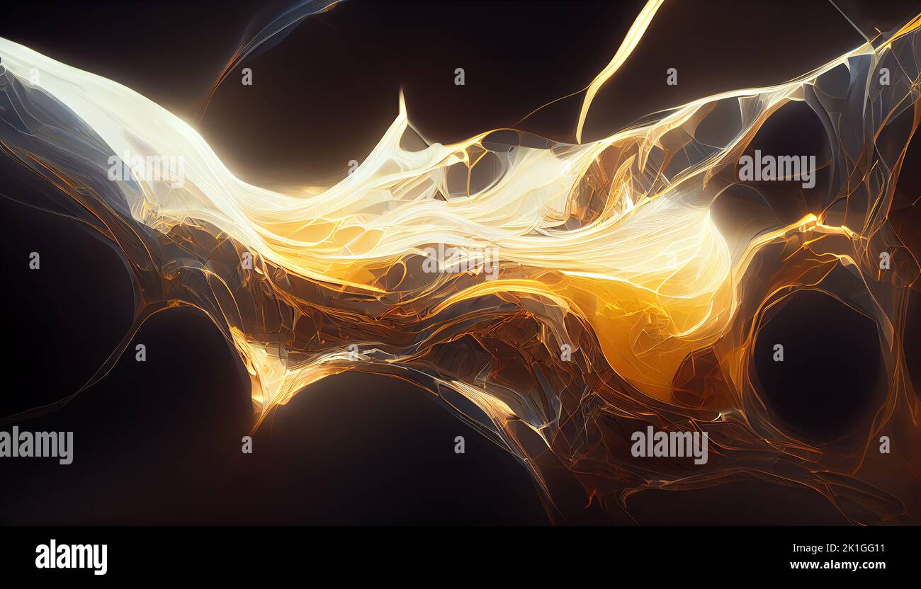 Abstract amber, gold and white waves background. Subtle gradient, flow liquid lines. Cinema 4d ...