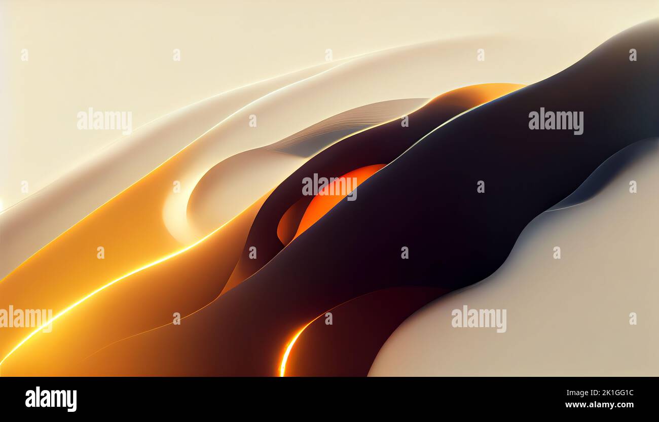 Abstract amber, gold and white waves background. Subtle gradient, flow liquid lines. Cinema 4d ...