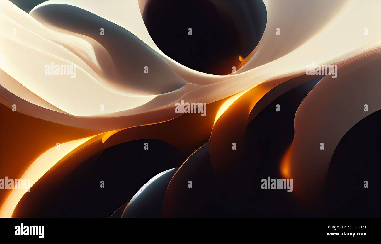 Abstract amber, gold and white waves background. Subtle gradient, flow liquid lines. Cinema 4d ...