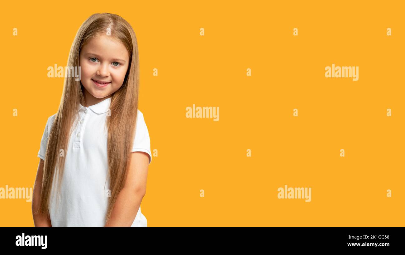 Cute kid portrait. Happy childhood. Positive attitude. Sweet shy little ...