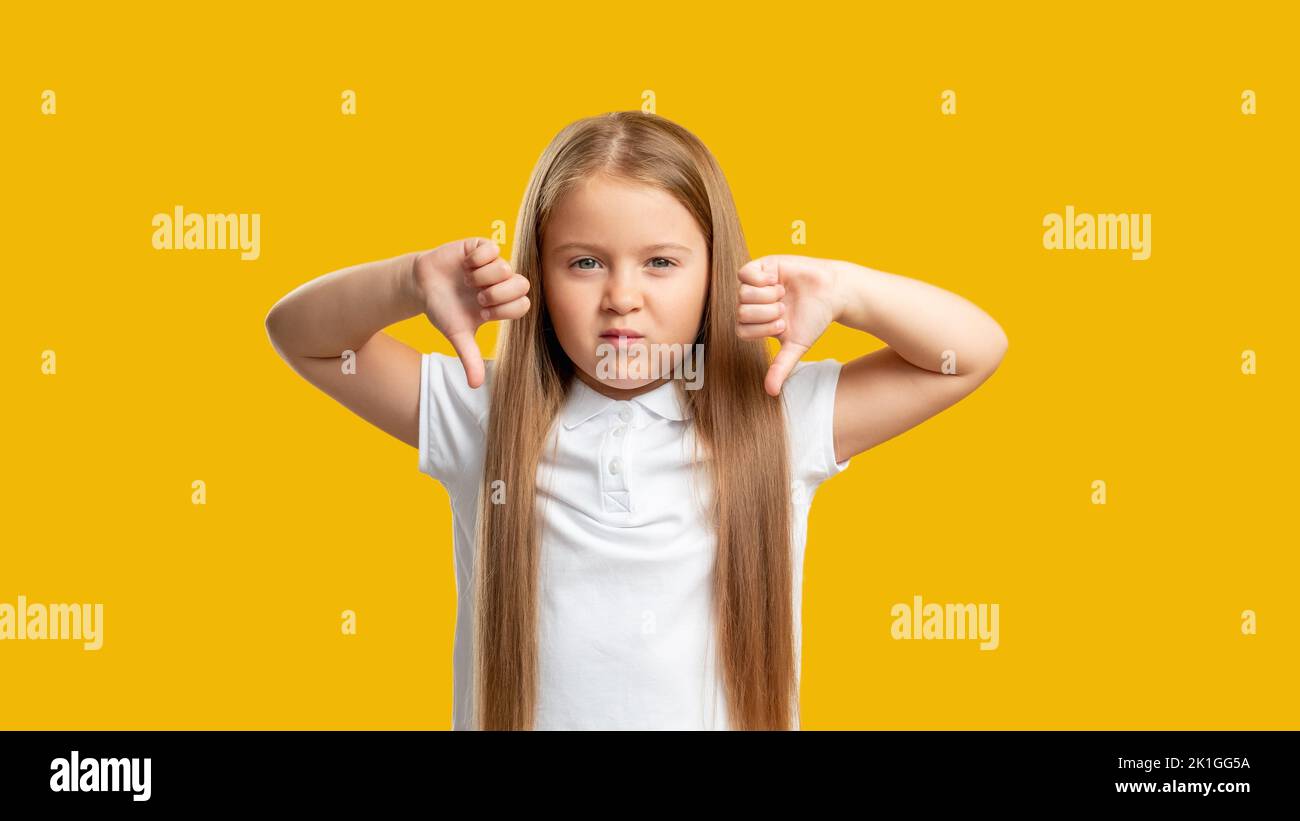 Naughty child. Dislike gesture. Refusal signal. Portrait of ...