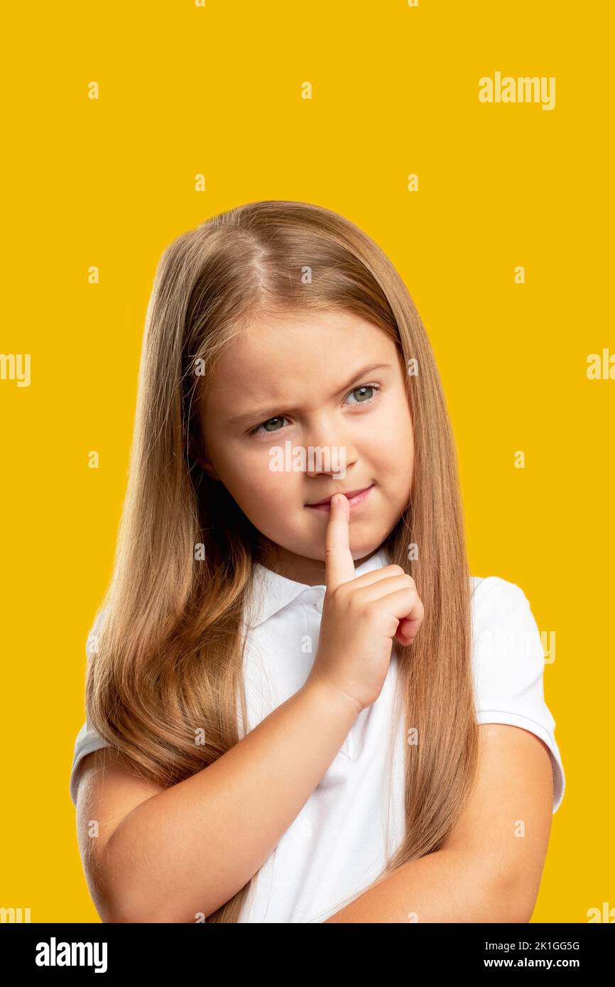 Pensive kid. Problem solution. Tough decision. Portrait of troubled ...