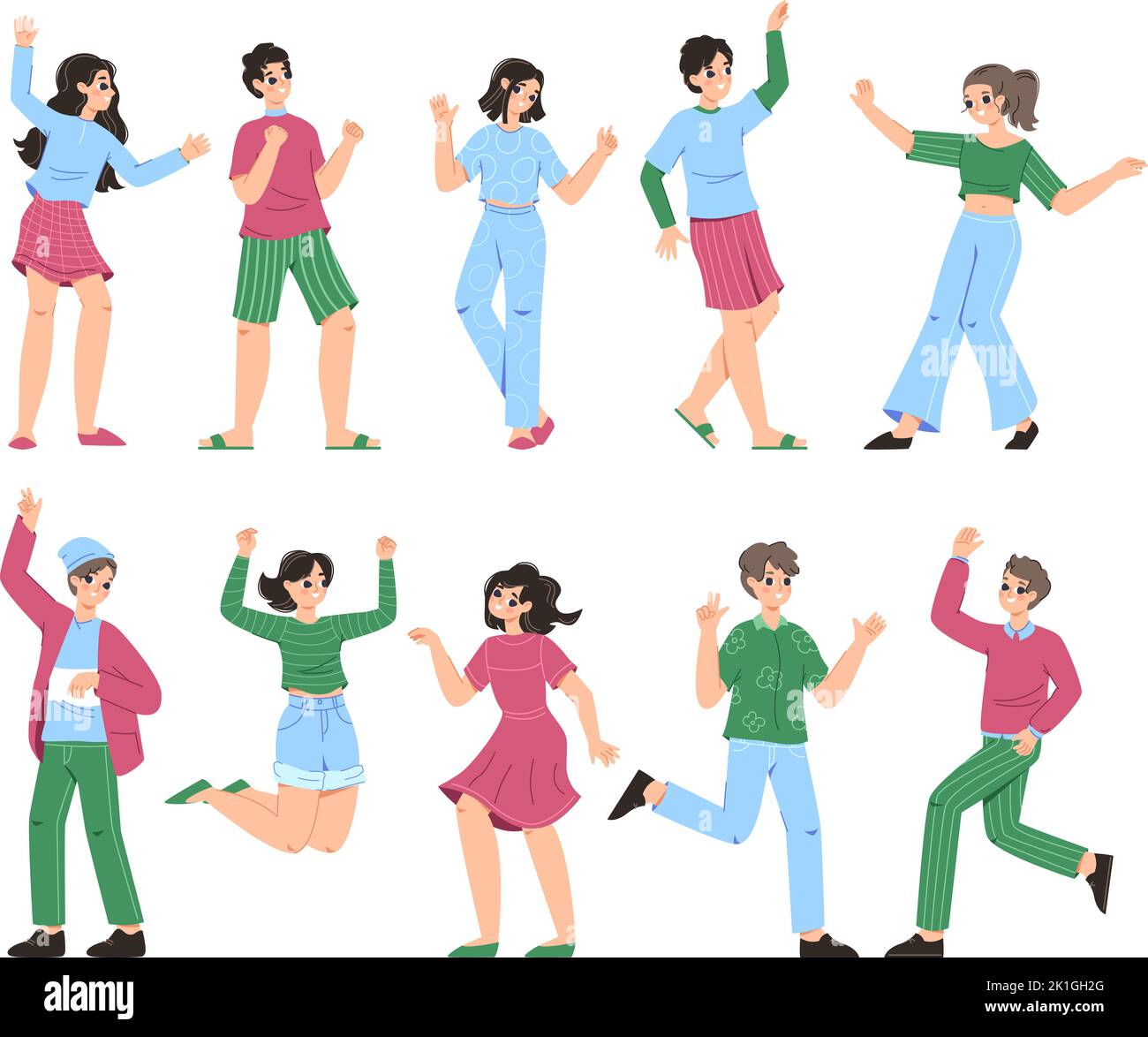 Happy teen cartoon characters. Energy students group, dancer excitement young teens. Fun ...