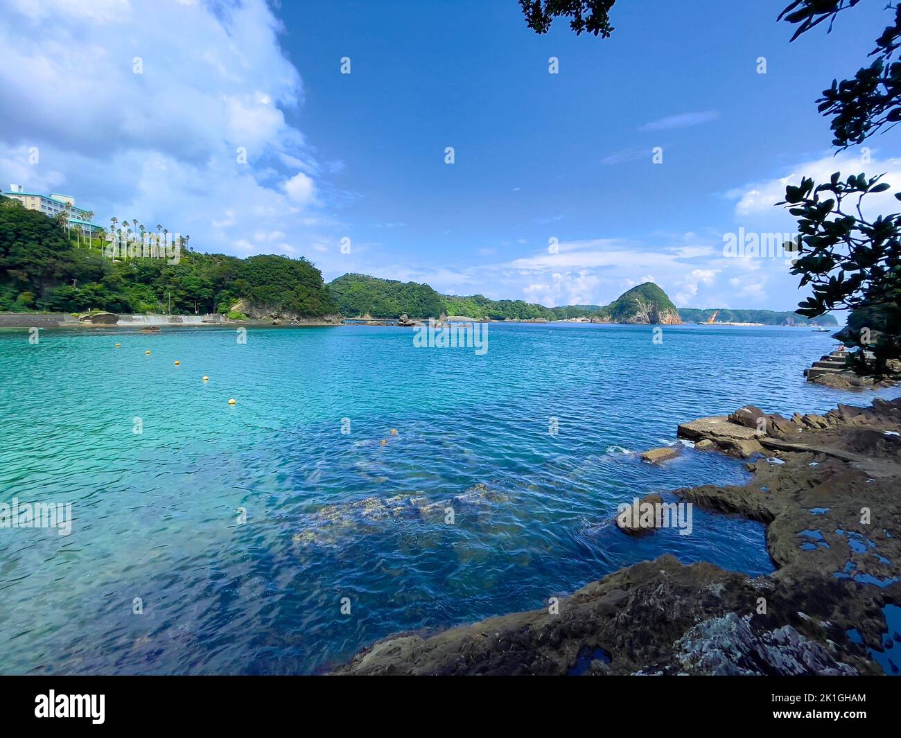 A Japanese beach landscape in Izu prefecture during a hot summer day ...