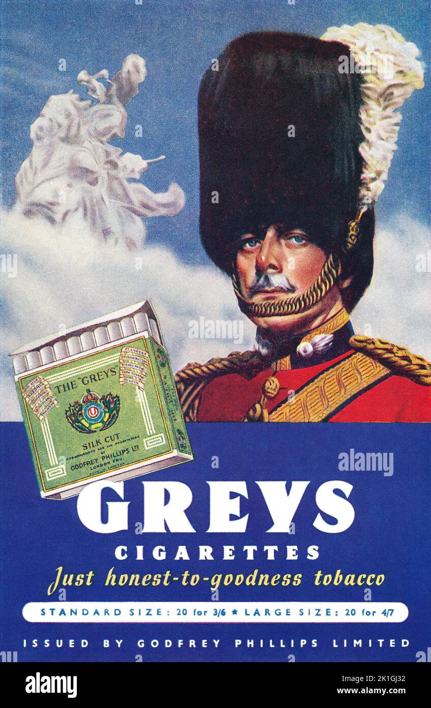 1948 British advertisement for Greys Cigarettes by Godfrey Phillips Ltd ...