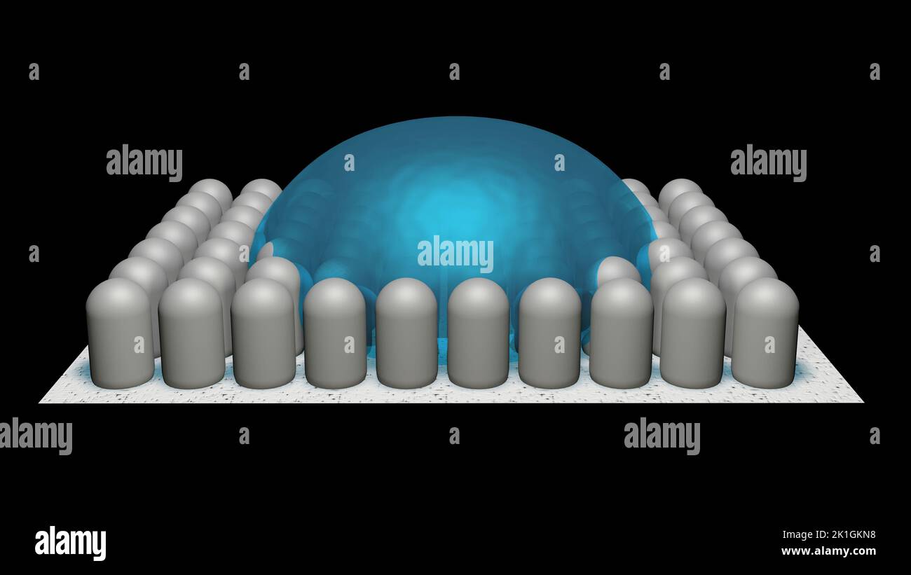 Hydrophobic surface. Water drop on superhydrophobic material. 3d ...