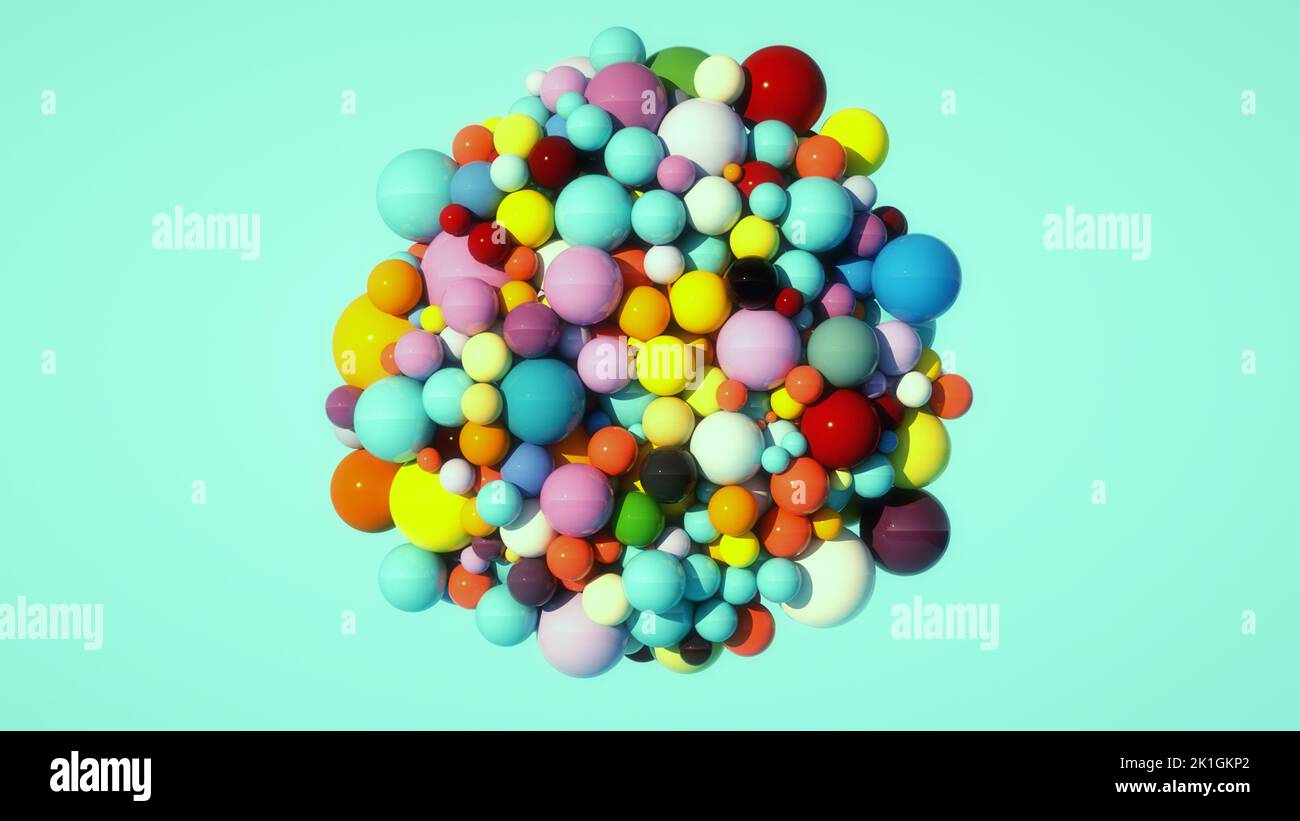 3d render. Abstract of spheres of different colors and sizes Stock ...