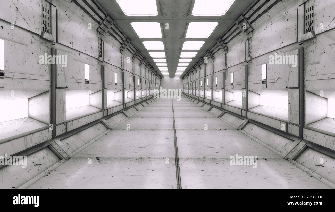 3d render. Futuristic corridor interior design Stock Photo - Alamy