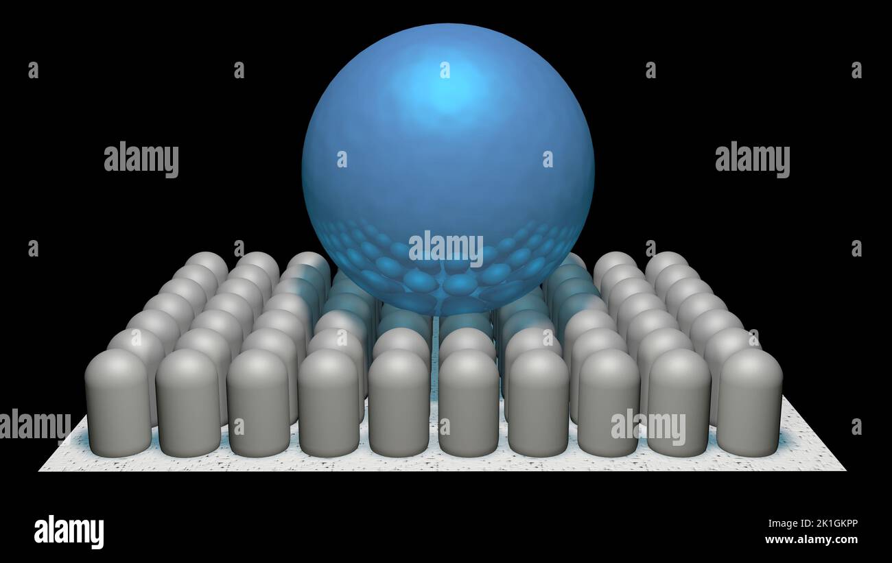 Hydrophobic surface. Water drop on superhydrophobic material. 3d ...