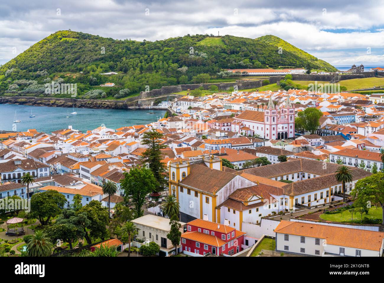 City view with Monte Brasil and the cathedral Santissimo Salvador da Se ...