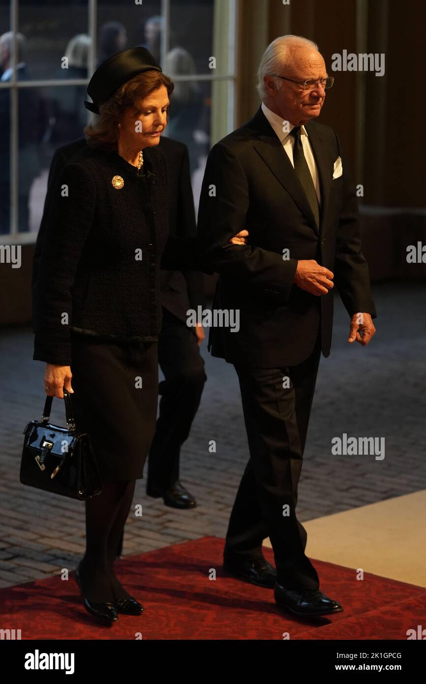 Swedish King Carl XVI Gustaf and Queen Silvia arrive for a reception ...