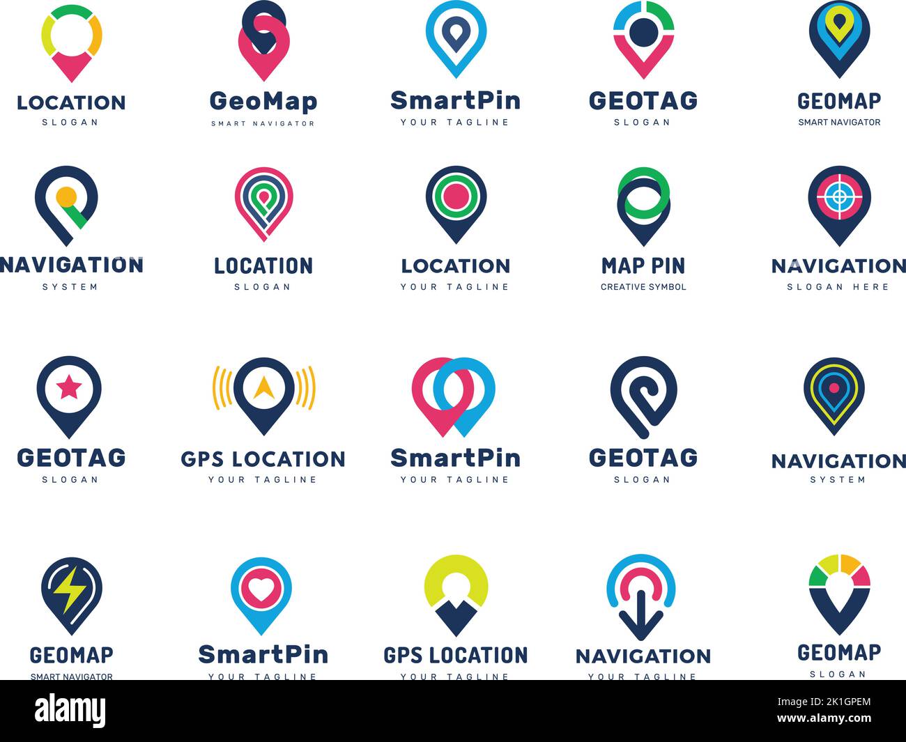 Gps logo. Pin stylized drops navigation map markers recent vector ...