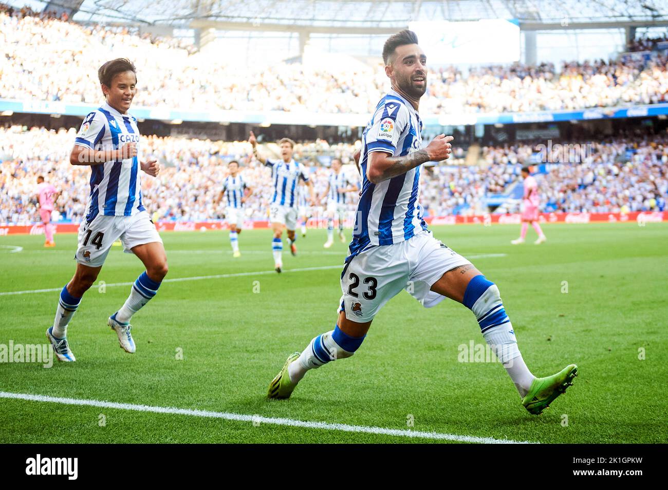 Brais Mendez of Real Sociedad celebrates after scoring the 1-0 during ...