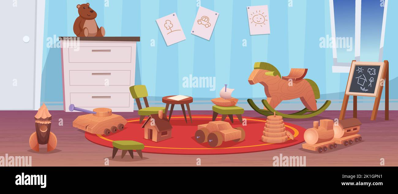 Kindergarten room. Playground home interior room for kinds with various ...