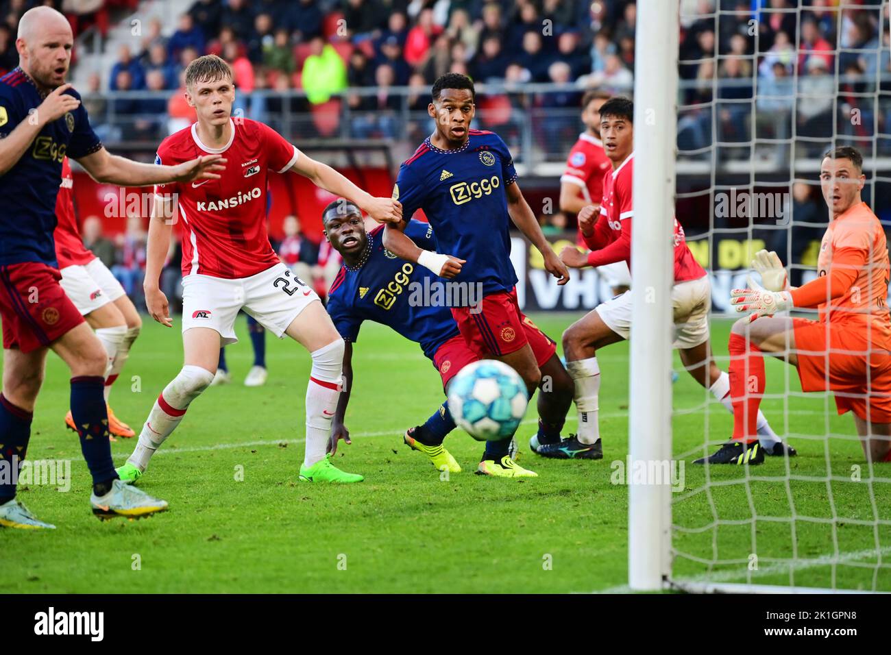 ALKMAAR - Maxim Dekker of AZ, Brian Brobbey of Ajax, Jurrien Timber of ...
