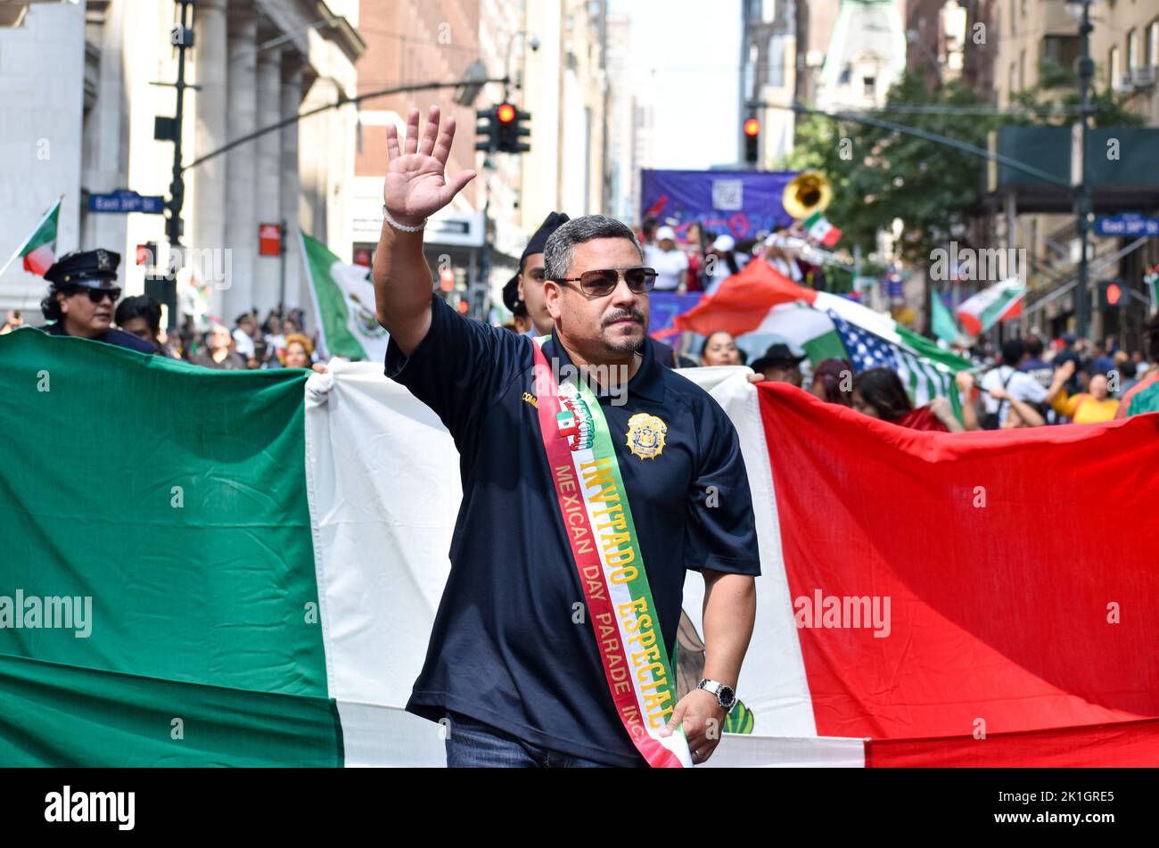 NYPD Commissioner Edward Caban is seen marching during the annual ...