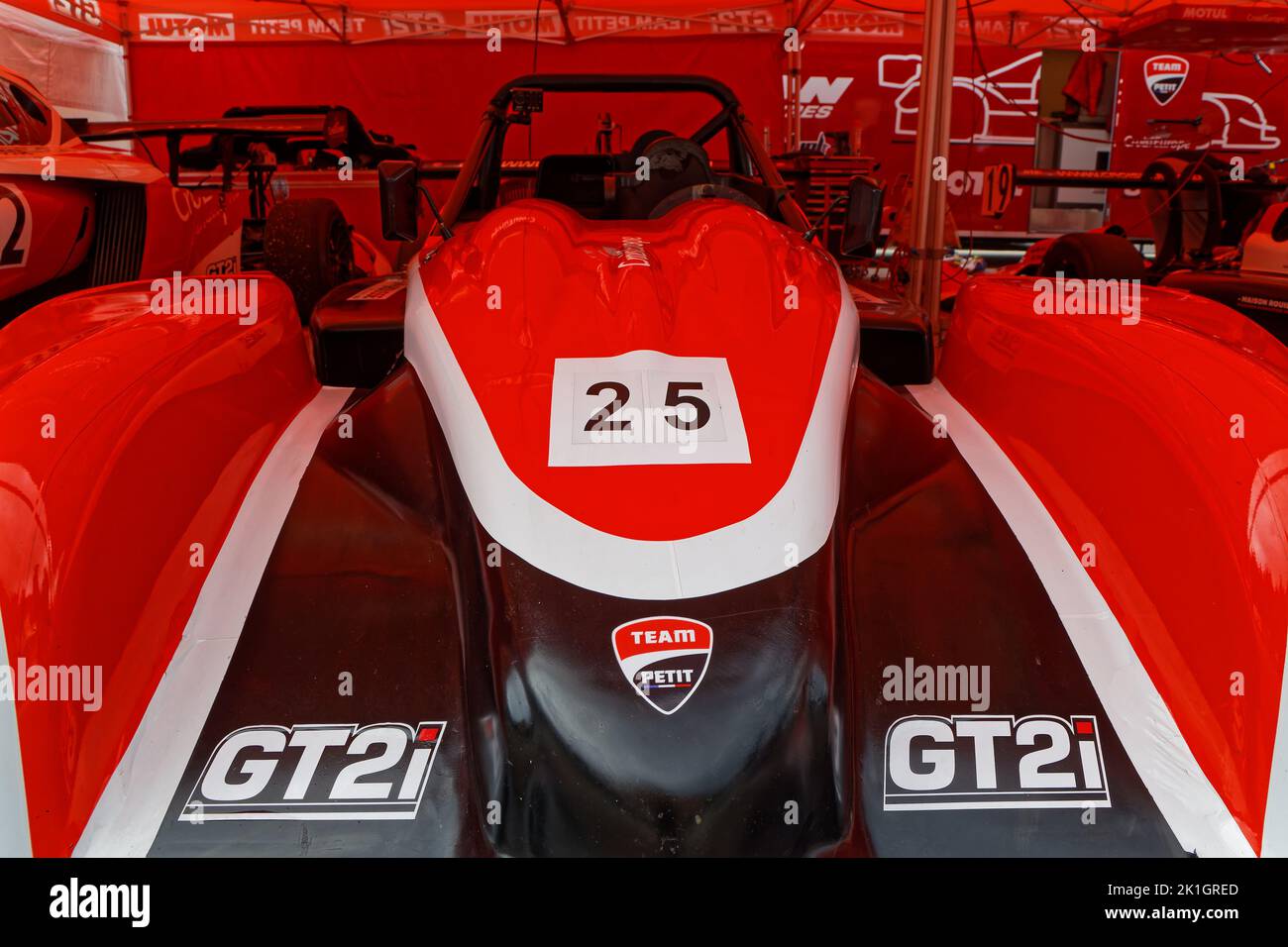 CHAMROUSSE, FRANCE, August 20, 2022 : Red racing car in paddock of the ...