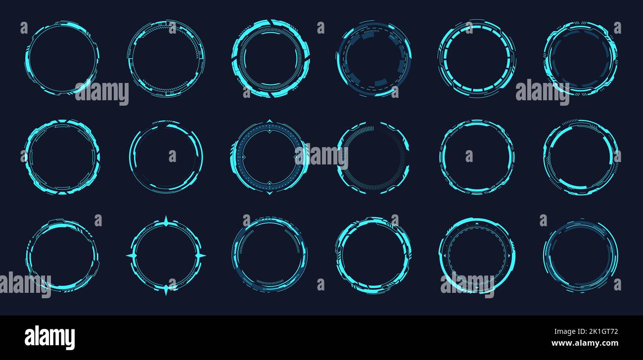 Hud round frames. Futuristic circle portal in abstract space, techno ...