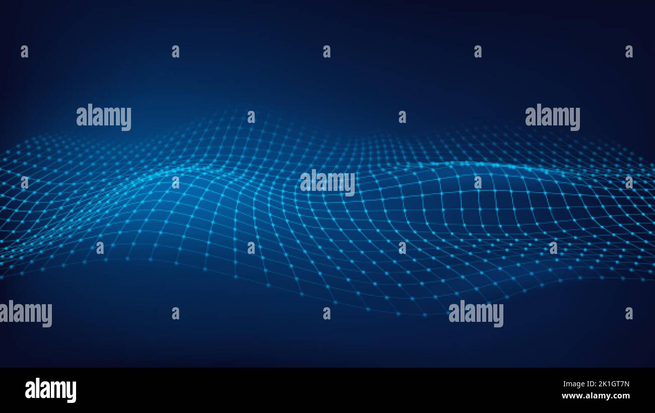 Hud landscape. Digital grid horizon 3d wireframe, crypto particle abstract topography geography ...