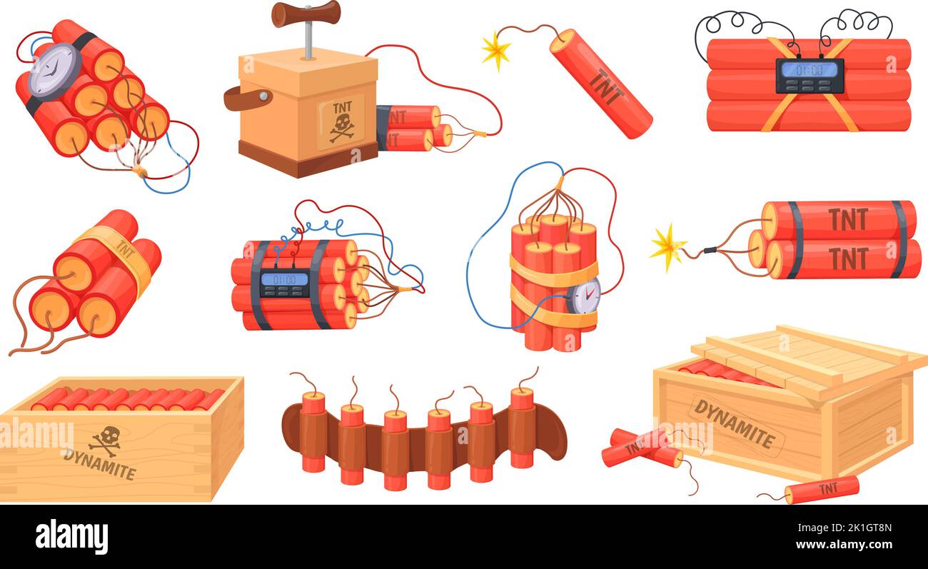 Tnt dynamite. Cartoon bomb with burning wick and explosive detonator ...