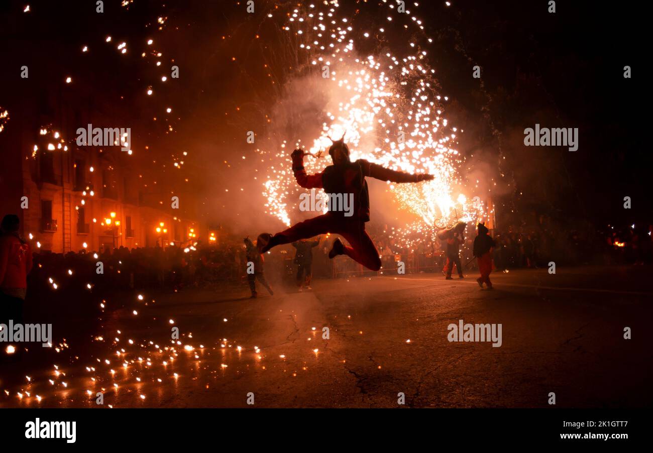 Local people celebrating the Falles annual festival in Valencia, Spain ...