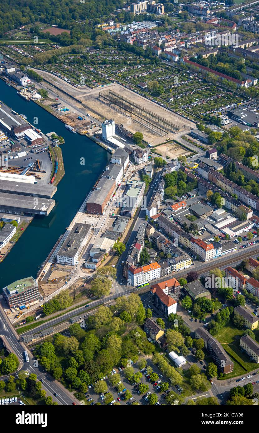Aerial view of dortmund port with speicherstrasse and kanalstrasse hi ...