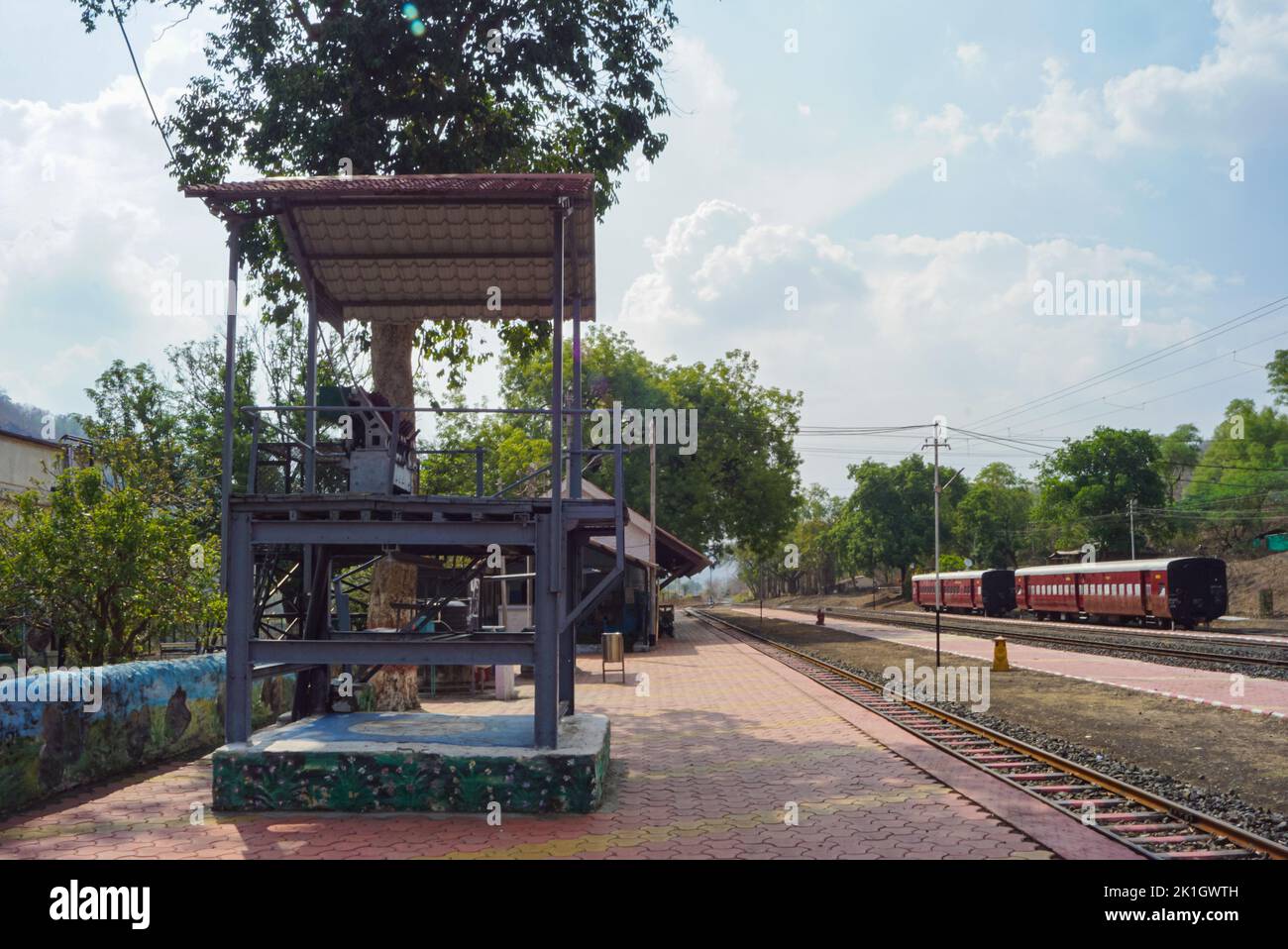 Railway track control tower, lever control tower at railway station ...