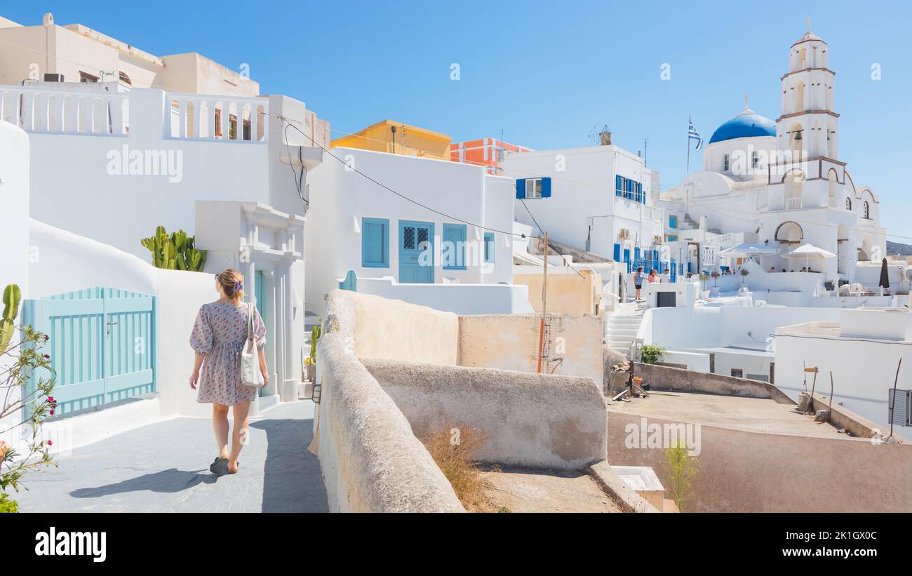Pyrgos, Greece - September 13 2022: A young blonde female tourist ...