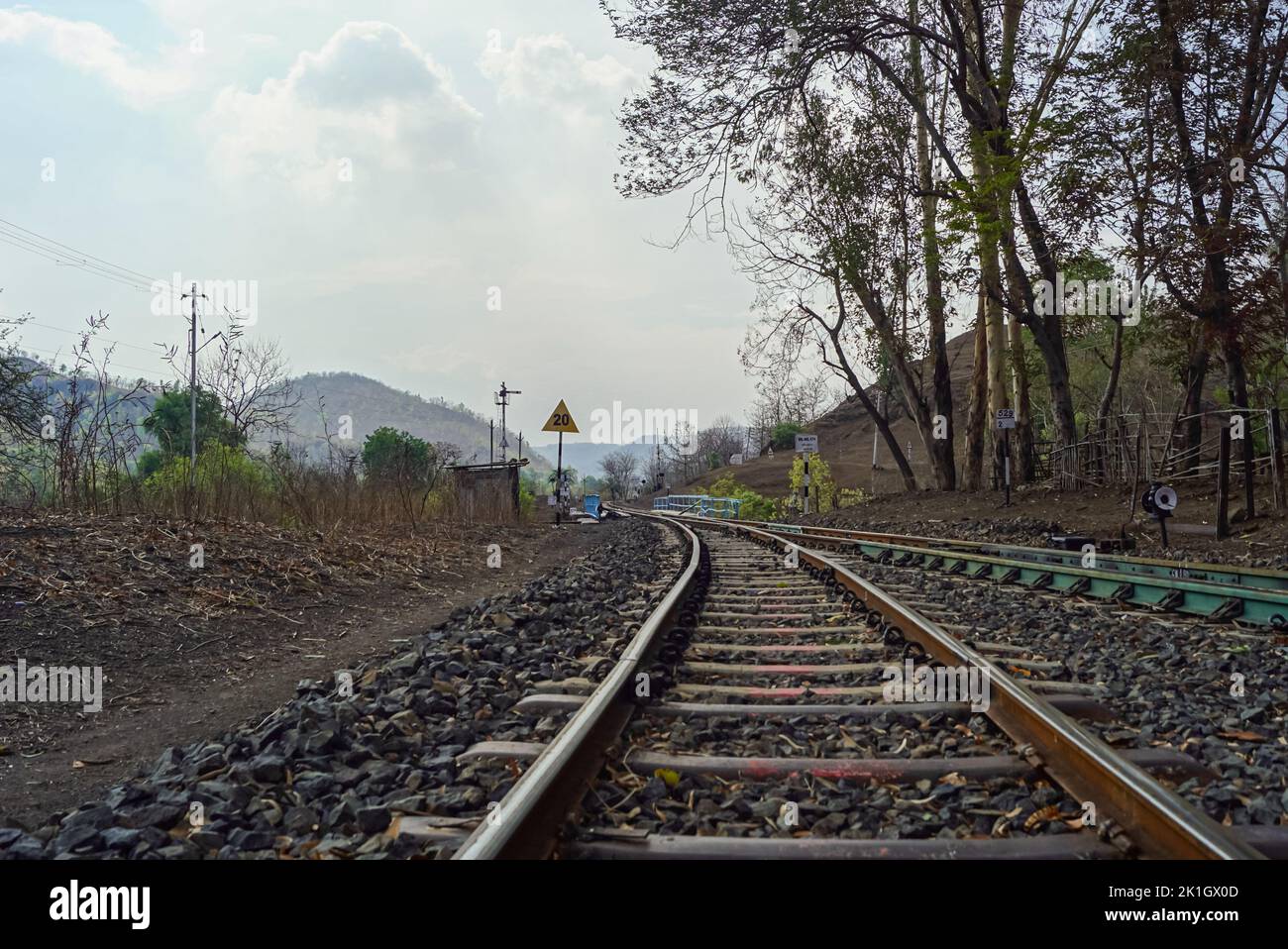 A scenic view of hill station and railway track at mountain village ...