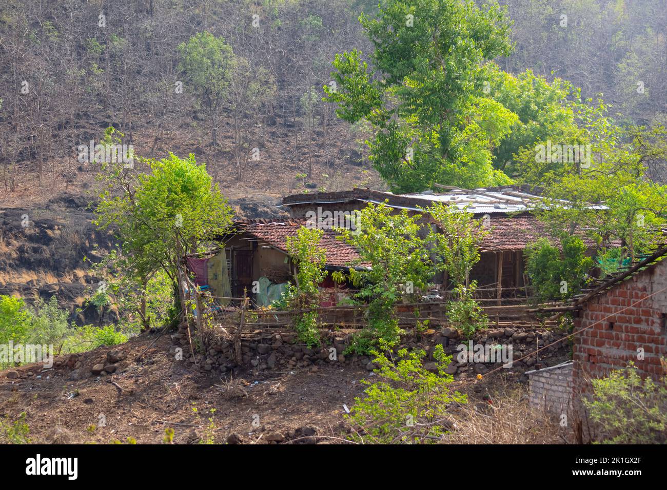 A view of an hut at mountain village Kalakund near Mhow, Indore, Madhya ...