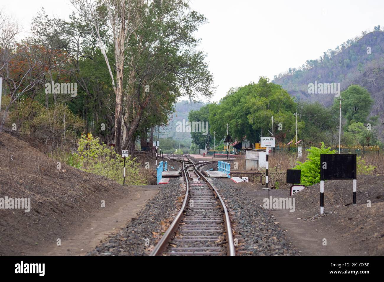 A scenic view of railway station at hill station platform of mountain ...