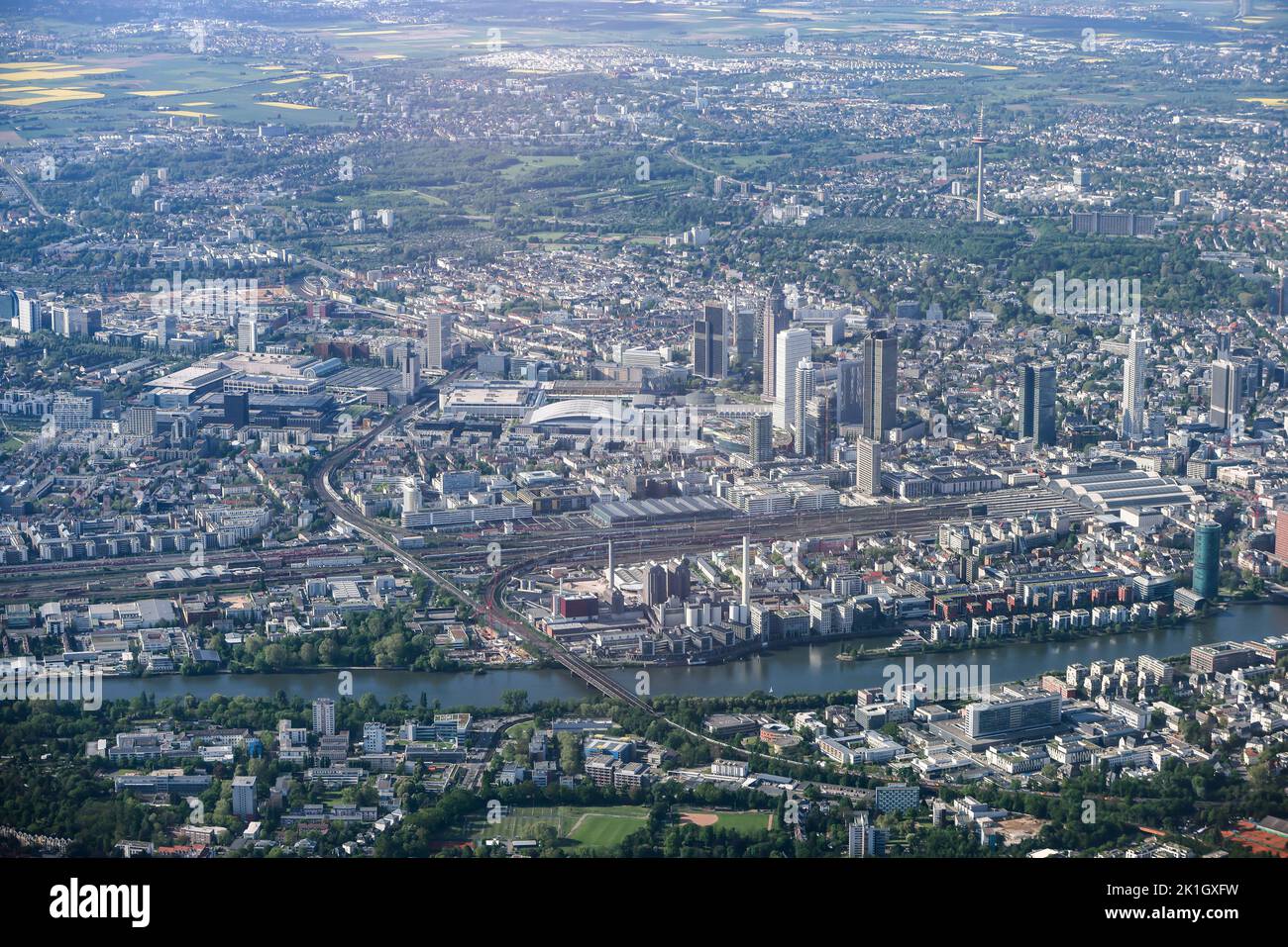 06 May 2022, Hessen, Frankfurt/Main: View of downtown Frankfurt/Main ...