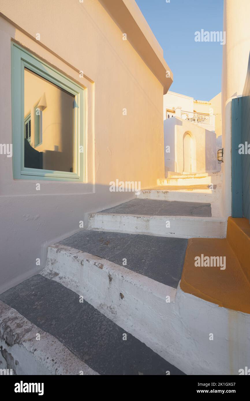 A colourful lanes, steps and traditional white wash architecture in the ...