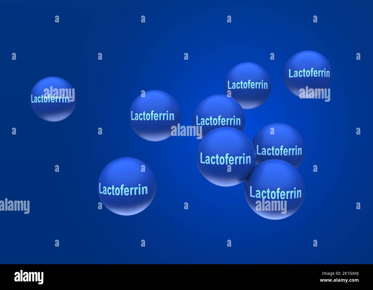 Abstract particles of lactoferrin in the form of blue balls with the ...