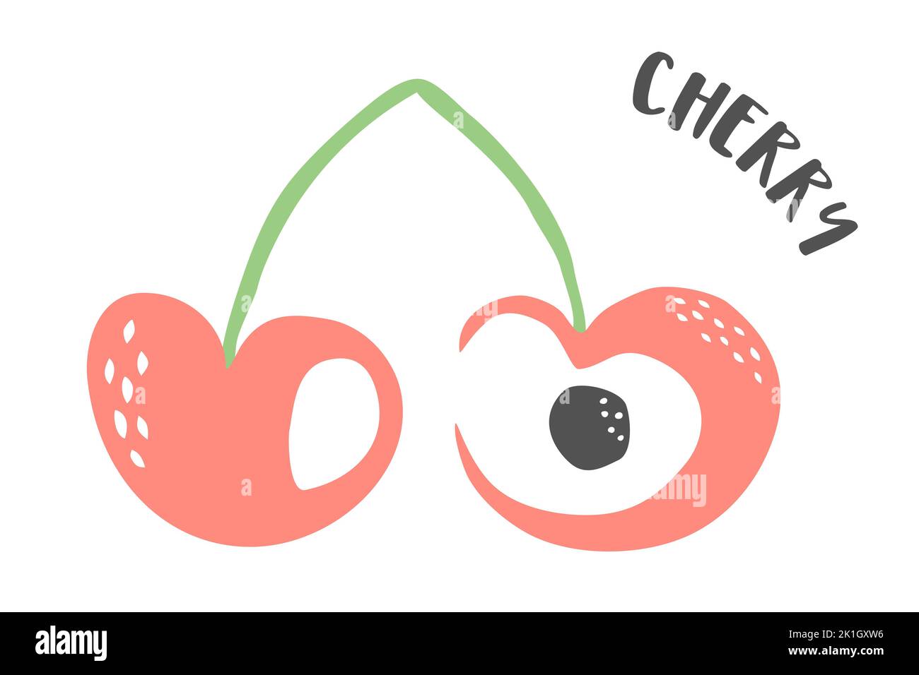 Set of two cherries drawing hand painted with ink brush isolated on ...