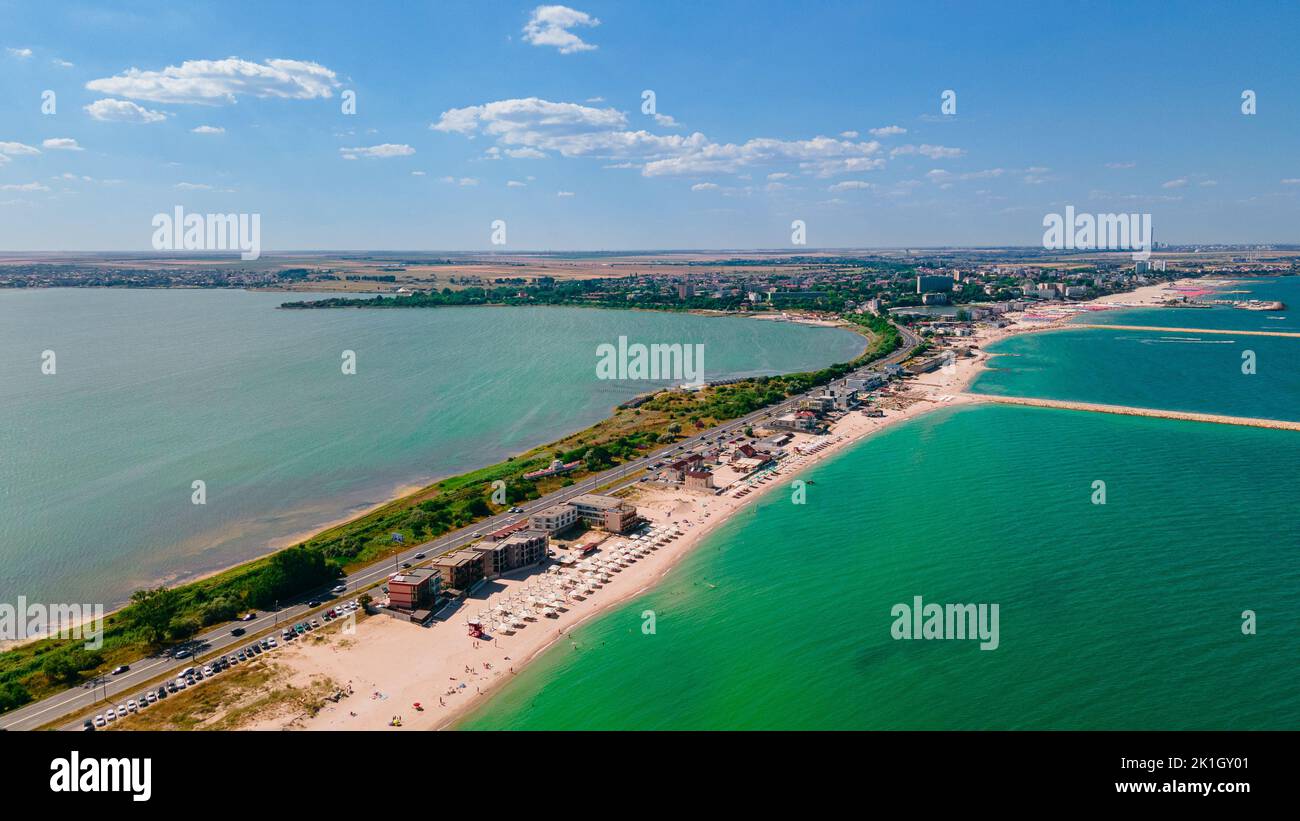 Aerial photography taken from a drone at Eforie beach with Techirghiol ...